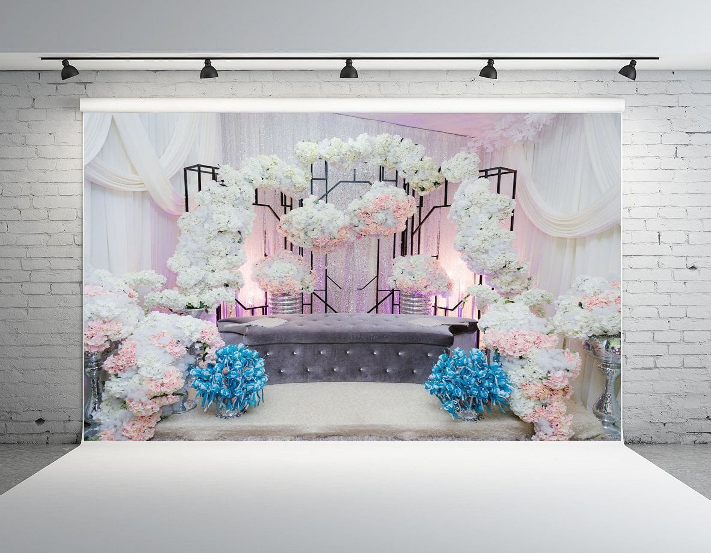 HelloDecor 7x5ft Birthday Backdrops for Photography Flower White Curtain Birthday Party Photo ...