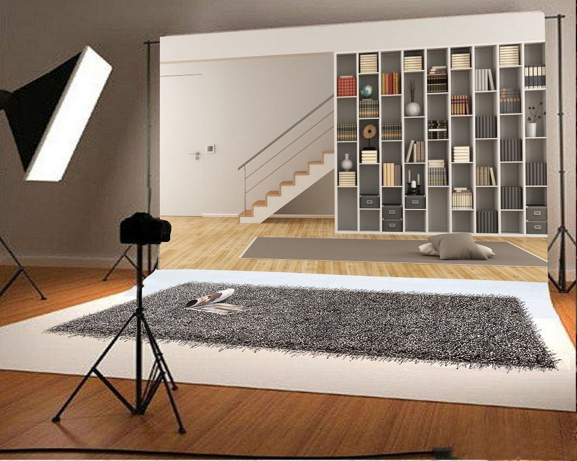 HelloDecor 7x5ft Bookshelf Backdrop Interior Study Room Stair Carpet ...