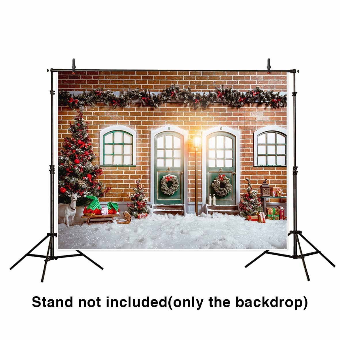 HelloDecor 7x5ft Christmas Backdrop Decorated Brick Wall Storefront ...