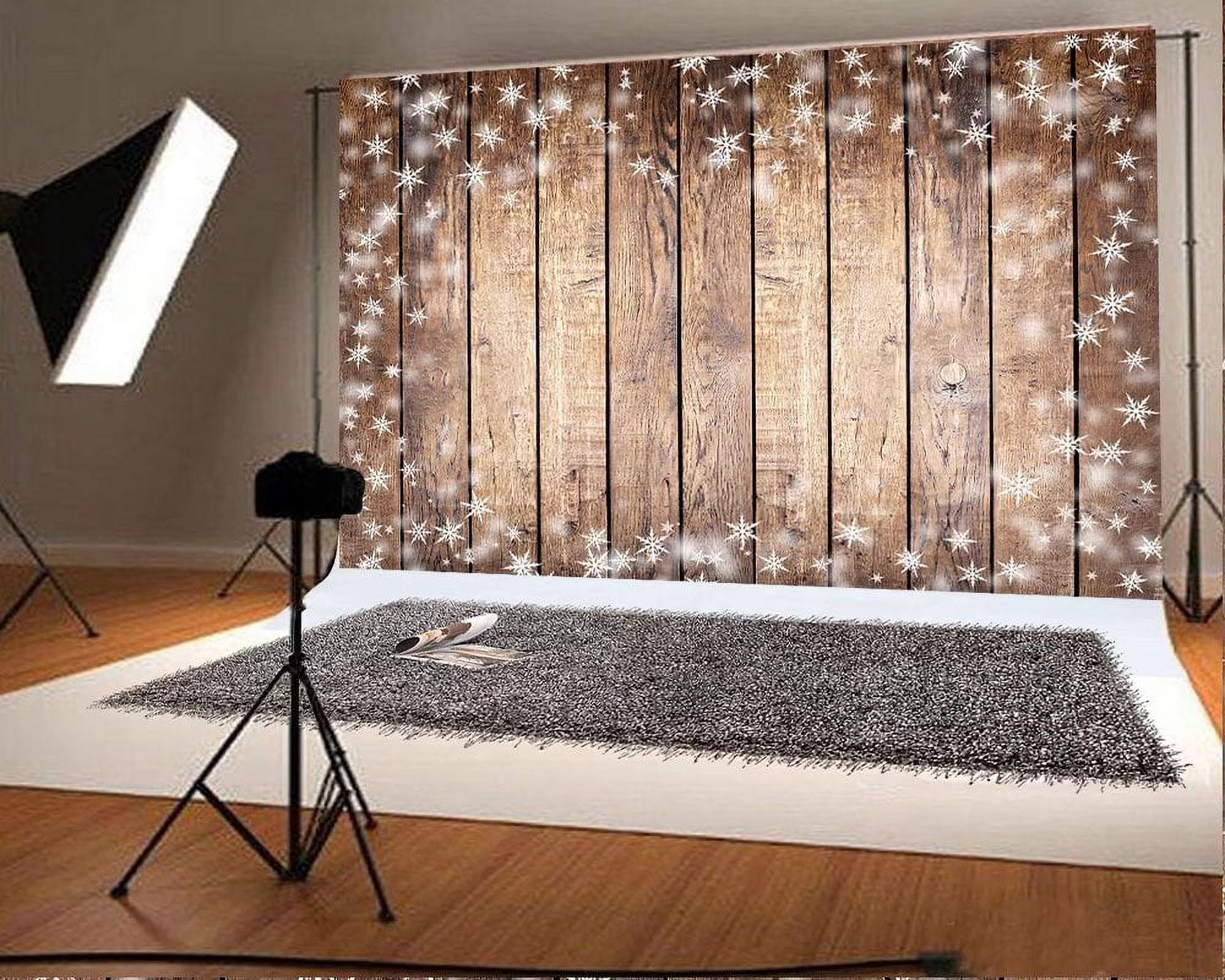 HelloDecor 7x5ft Christmas Glitter Brown Wood Backdrop for Photography ...