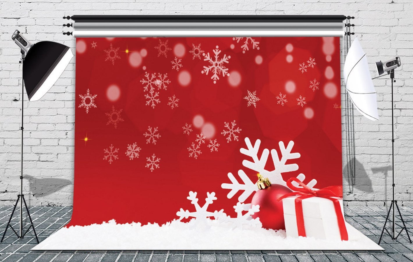 HelloDecor 7x5ft Christmas Red Backdrop Theme Snowflake Photography ...