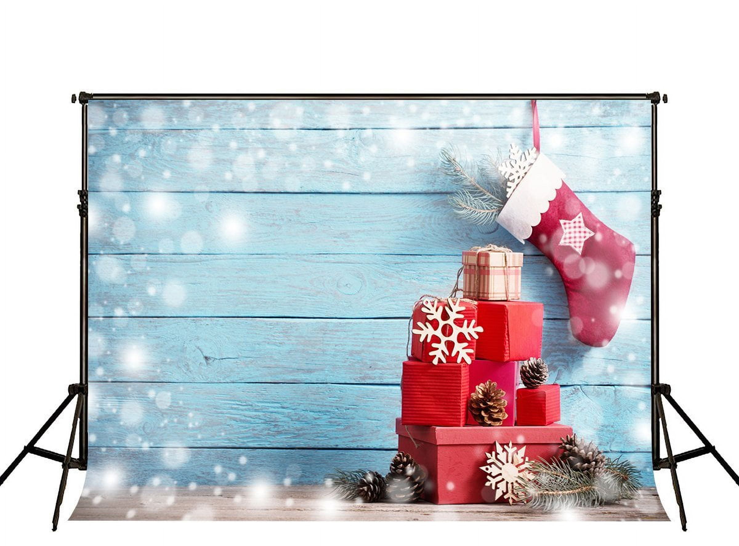 HelloDecor Polyester Fabric 7x5ft Christmas Theme Blue Wood Backdrop ...