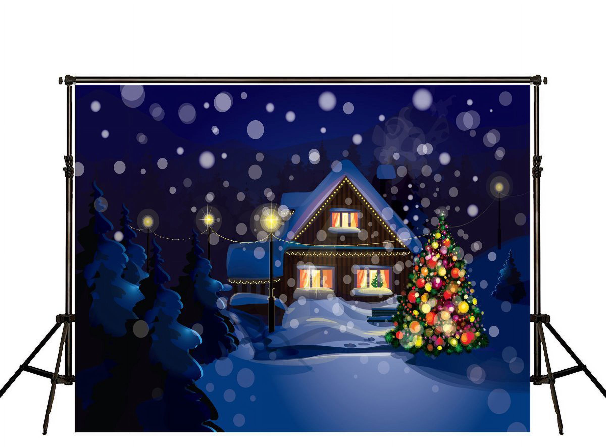 HelloDecor 7x5ft Christmas at Night Christmas Tree outside House ...