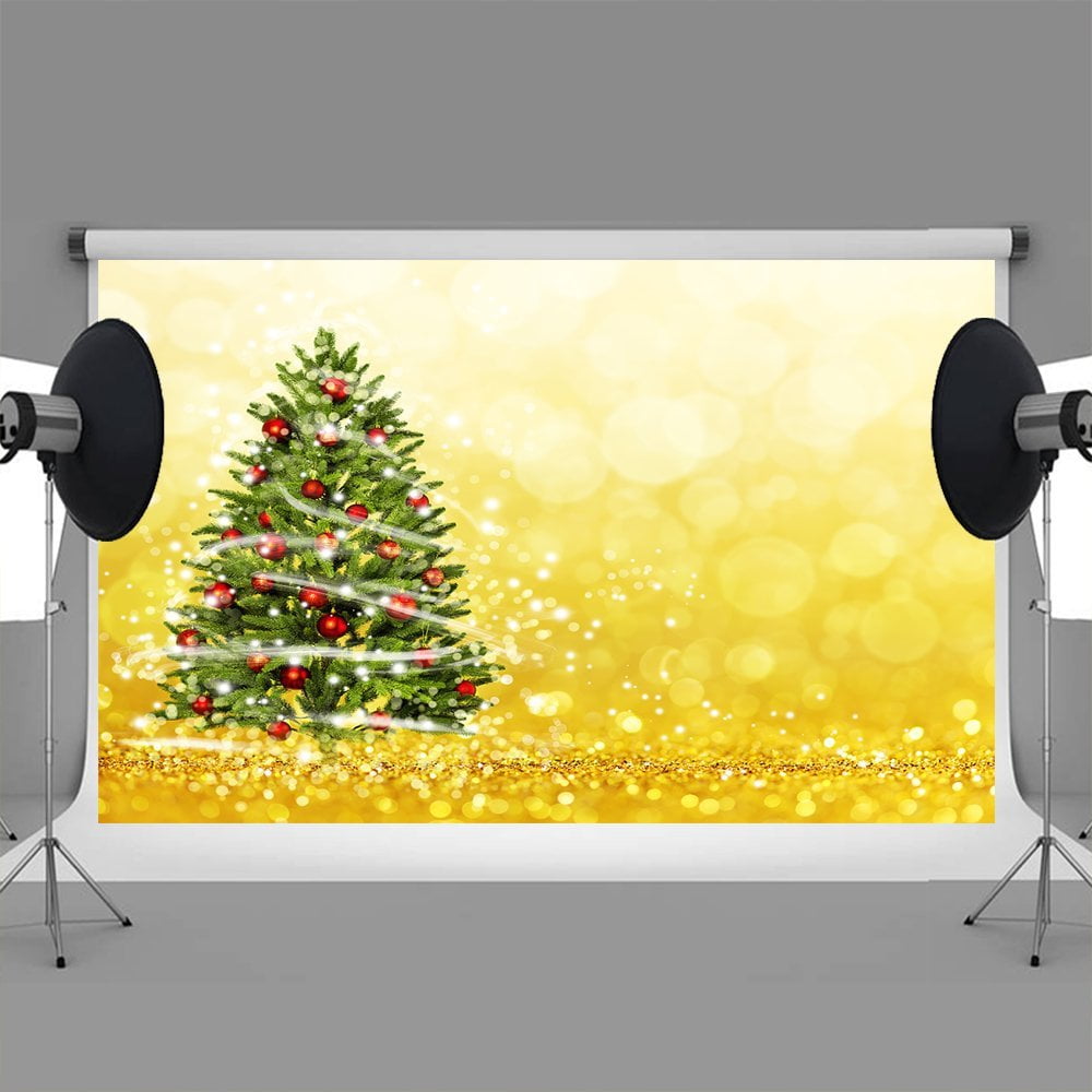 HelloDecor 7x5ft Christmas backdrops Christmas tree Golden childhood ...
