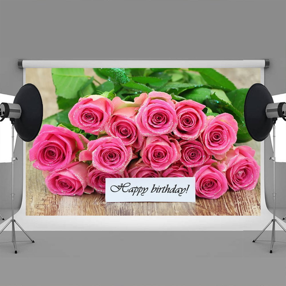 HelloDecor 7x5ft Christmas backdrops Pink roses Happy birthday ...