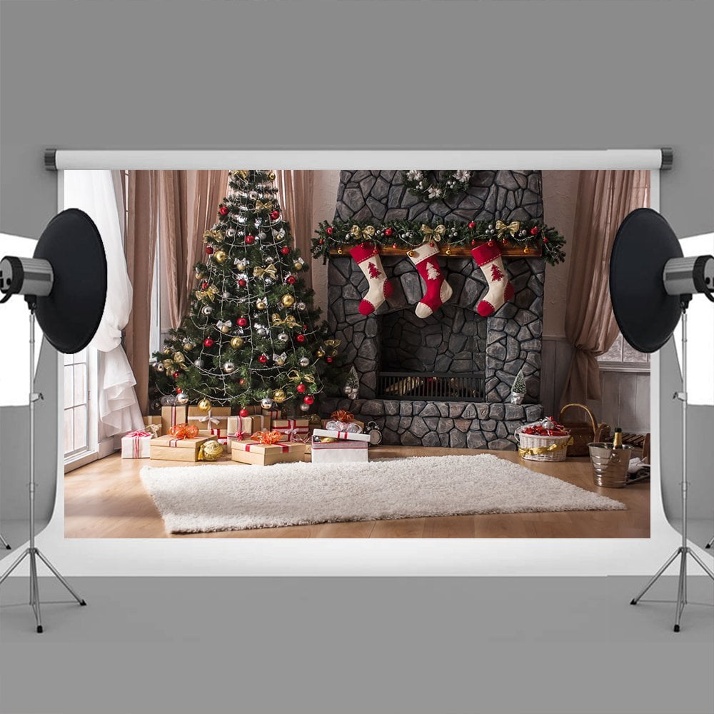HelloDecor 7x5ft Christmas backdrops The warm indoor Christmas ...