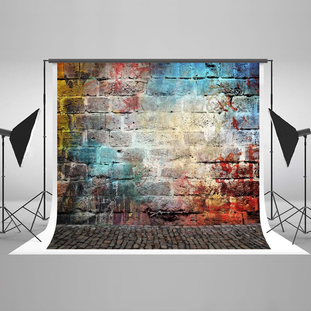 HelloDecor 7x5ft Colorful Brick Wall Stone Road Backgrounds For Studio ...
