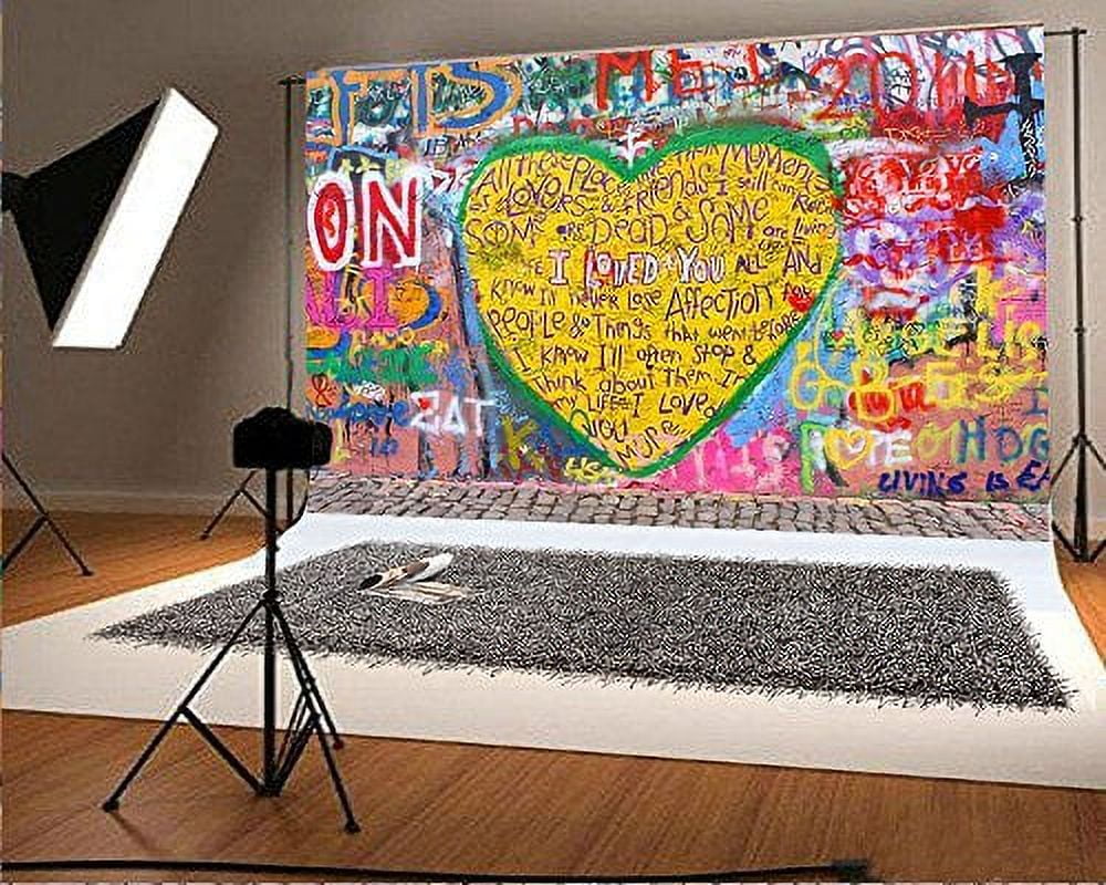 HelloDecor 7x5ft Colorful Graffiti Wall Photo Backdrops Brick Floor ...