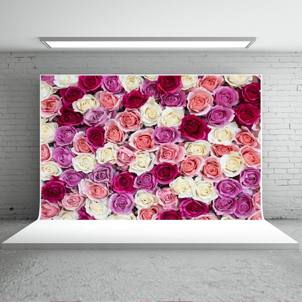 HelloDecor 7x5ft Colorful Pink Flowers Photography Backdrop Wedding ...