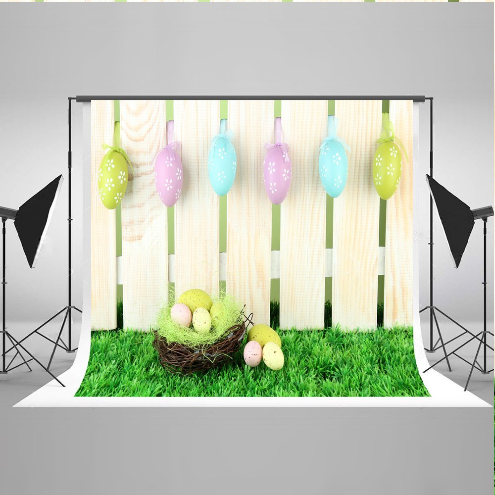 HelloDecor 7x5ft Easter Backdrops For Photography Fence Egg Grass ...