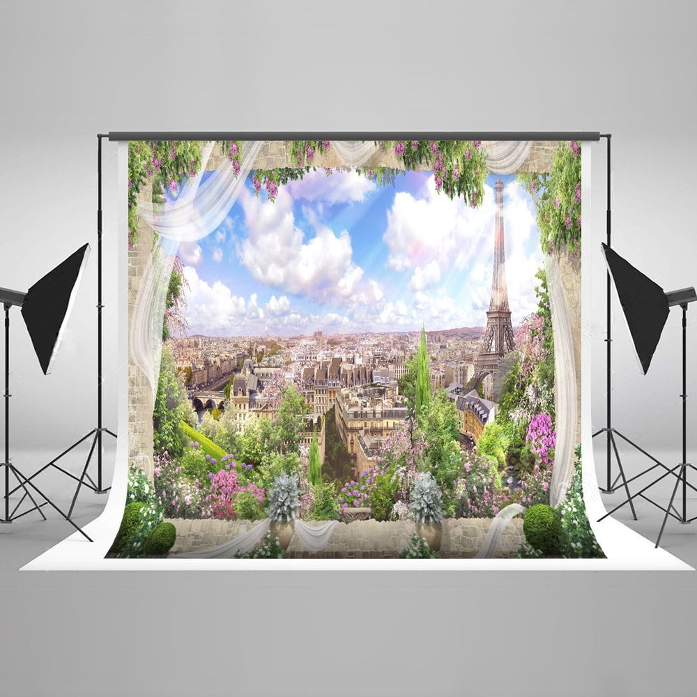 HelloDecor 7x5ft Eiffel Tower Photography Backdrops Sunshine and Cloud ...