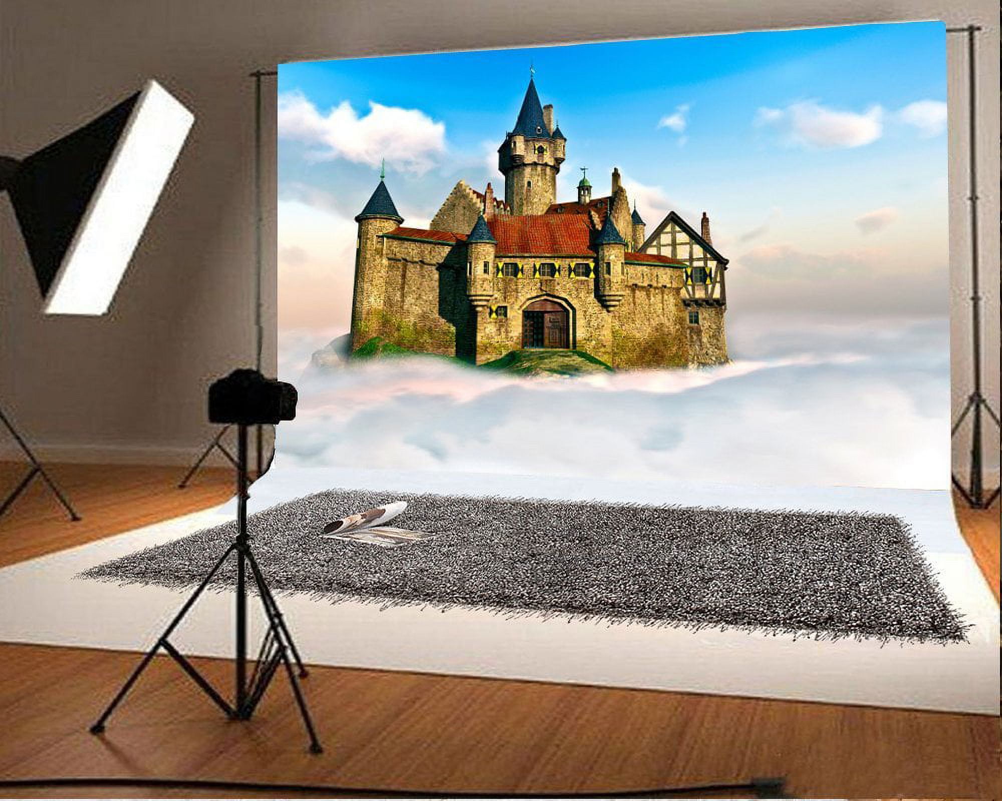 HelloDecor 7x5ft Fairytale Castle Backdrop Enchanted Palace Heaven Blue Sky White Cloud ...