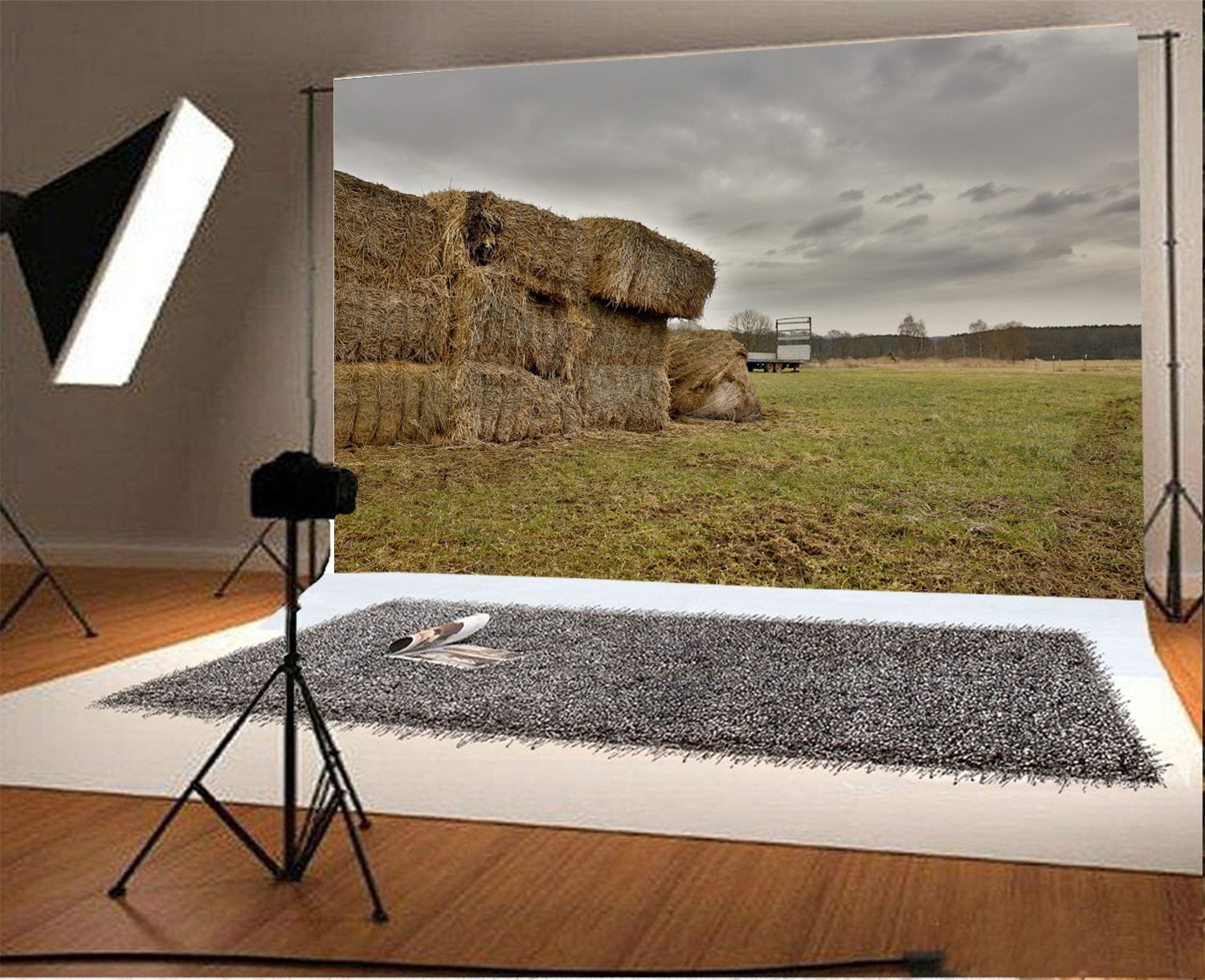 HelloDecor 7x5ft Farmland Backdrop Nature Rustic Straw Hay Bale Green ...