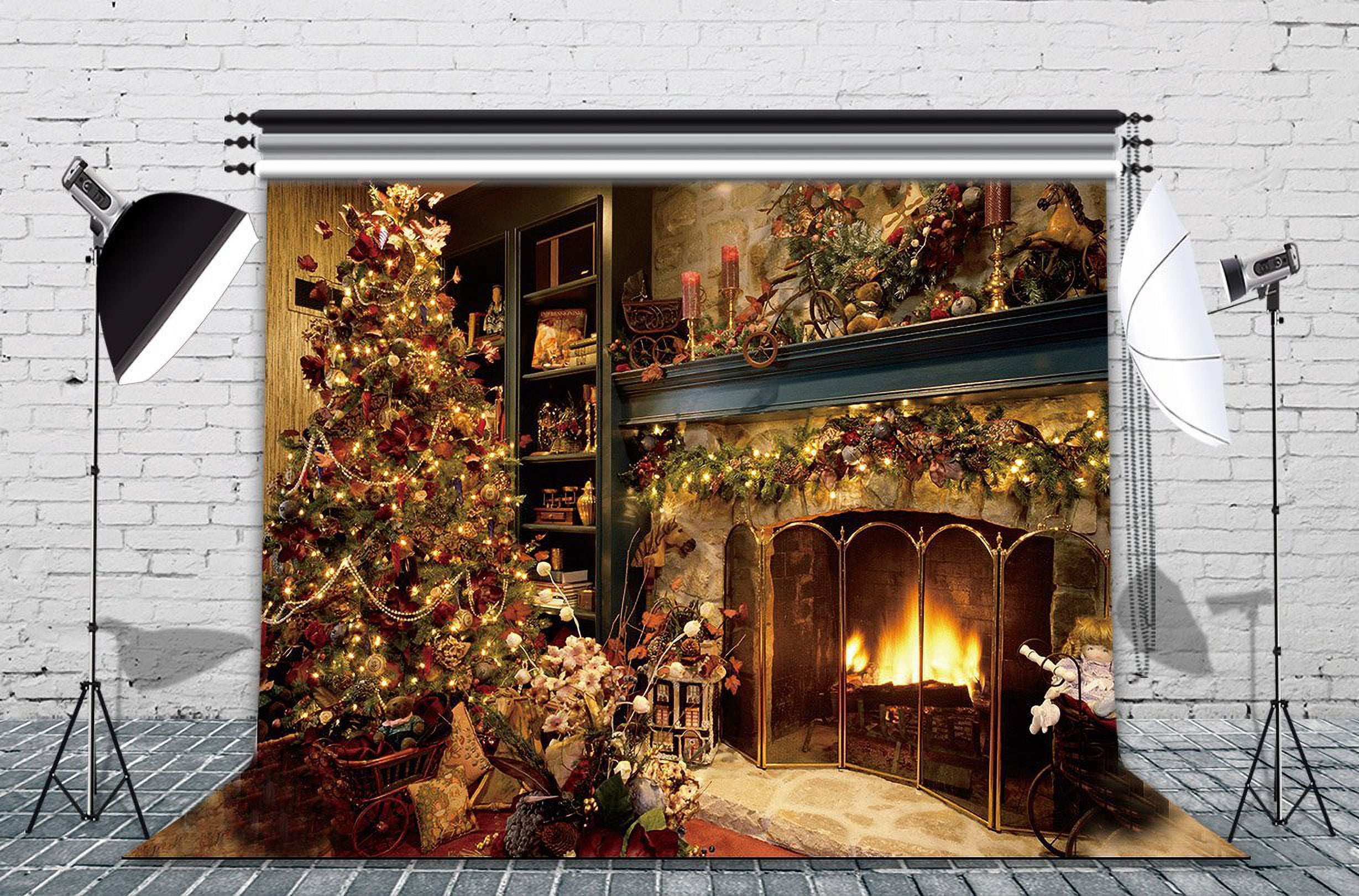 HelloDecor 7x5ft Fireplace Christmas Photography Backdrop Studio ...