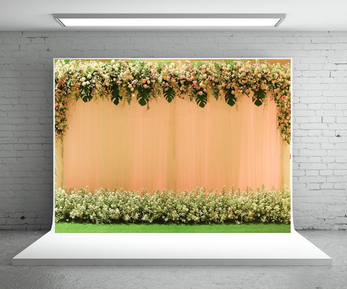 HelloDecor 7x5ft Flowers Birthday Party Photo Booth Backdrop Coral ...