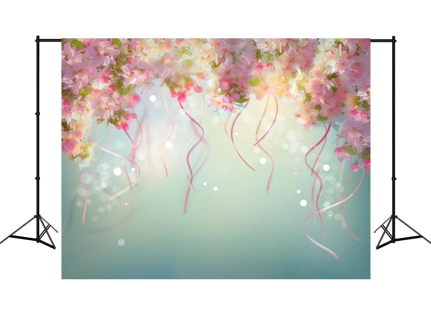 HelloDecor 7x5ft Flowers Photography Backdrops Pink Flower With Ribbon ...