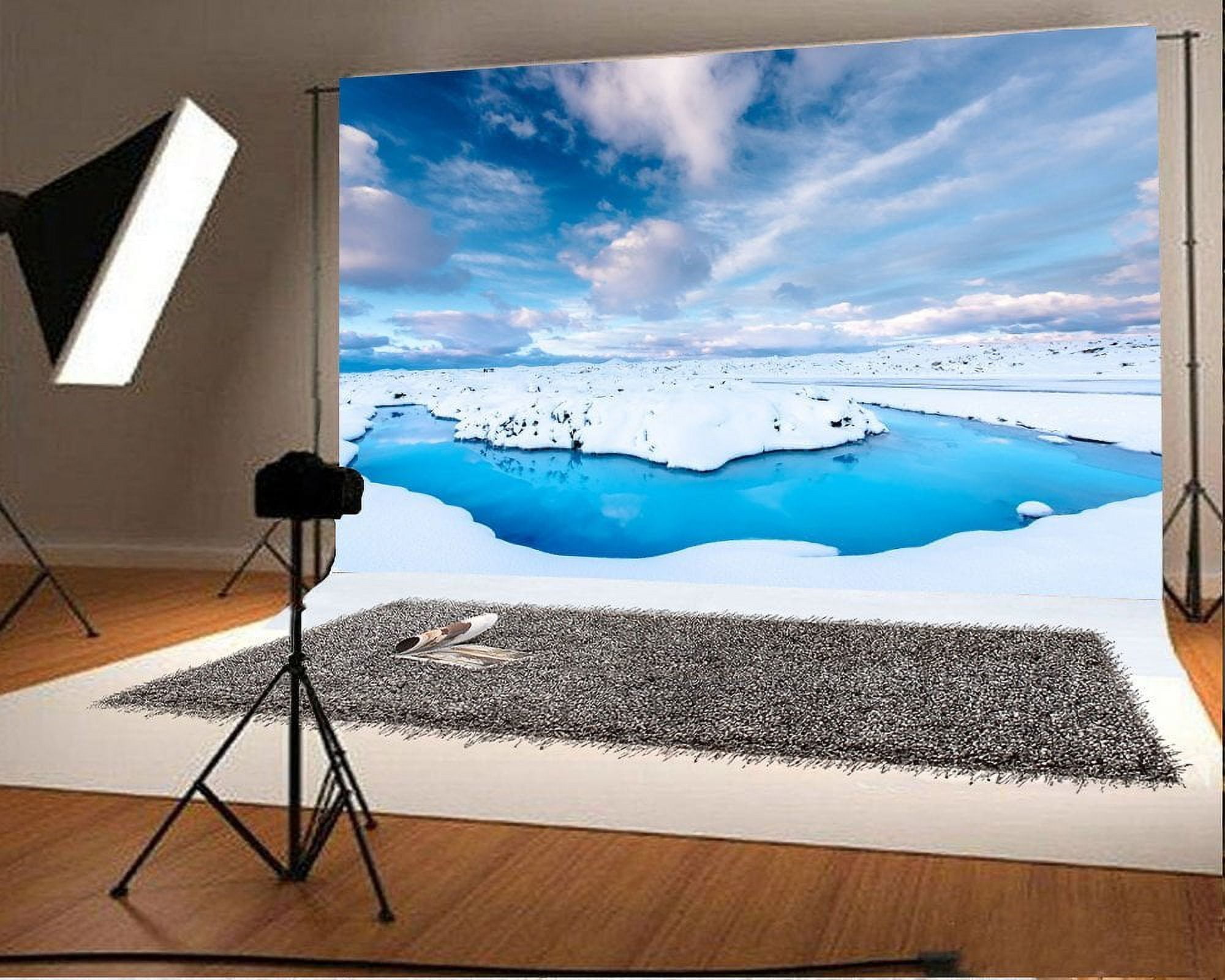 HelloDecor 7x5ft Glacier Backdrop Christmas Snow Covered Landscape Blue ...
