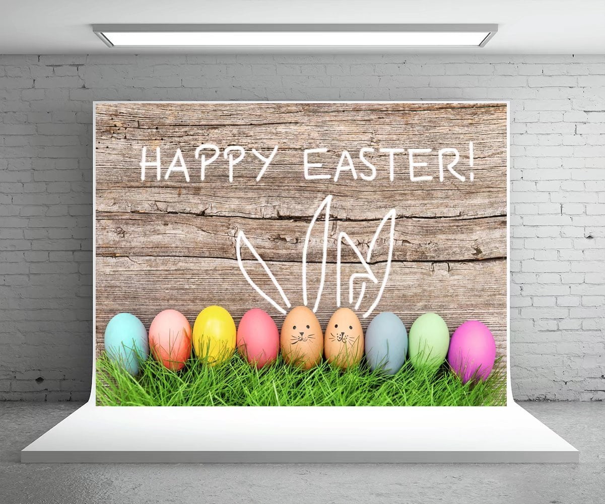 HelloDecor 7x5ft Grey Wood Easter Photography Backdrops Colorful Eggs ...