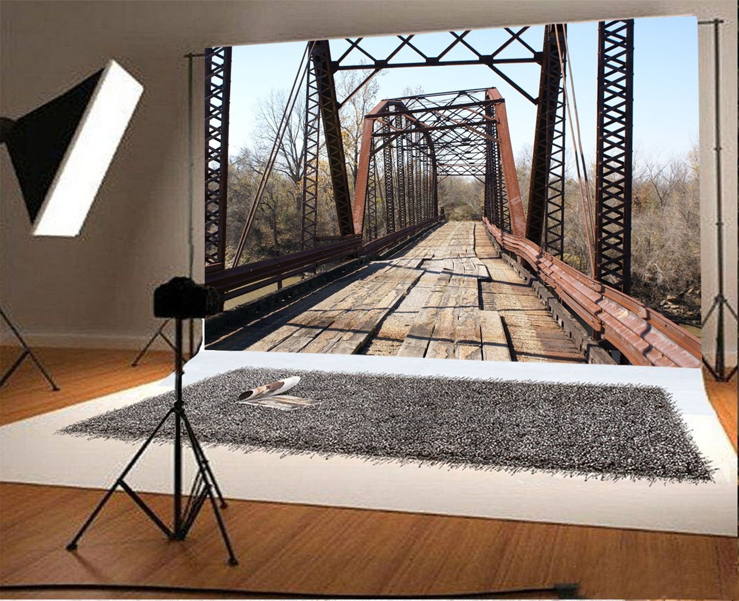 HelloDecor 7x5ft Grunge Bridge Backdrop Nature Forest Trees Metal Fence ...