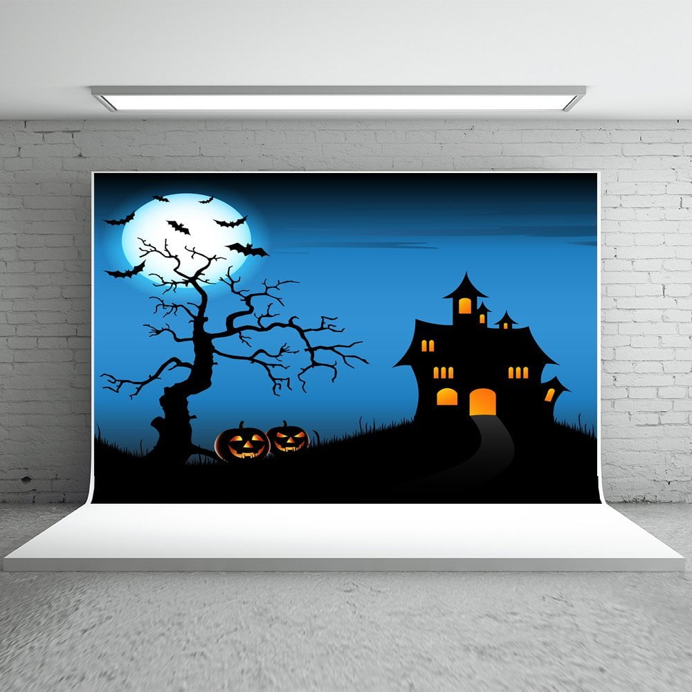 HelloDecor 7x5ft Halloween Backdrops Photography Dark Night Pumpkins ...