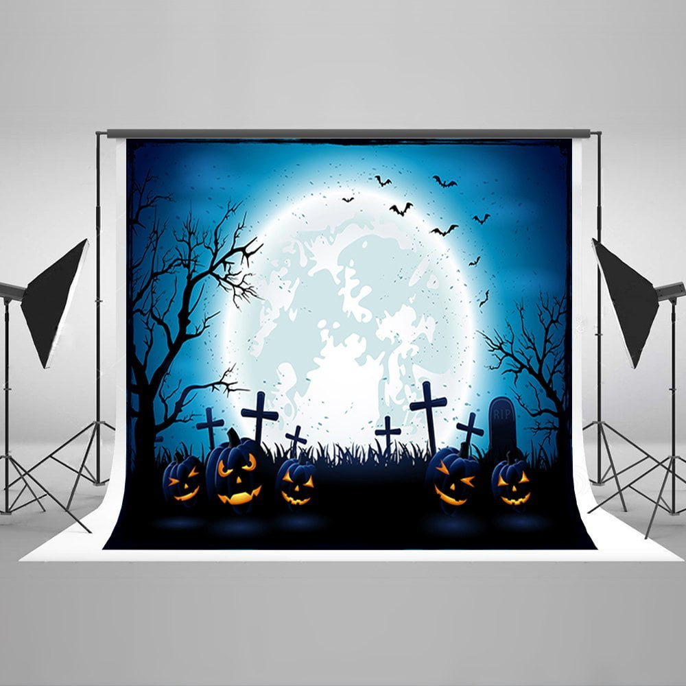 HelloDecor 7x5ft Halloween Photograph Backdrops Cemetery moon Pumpkin ...
