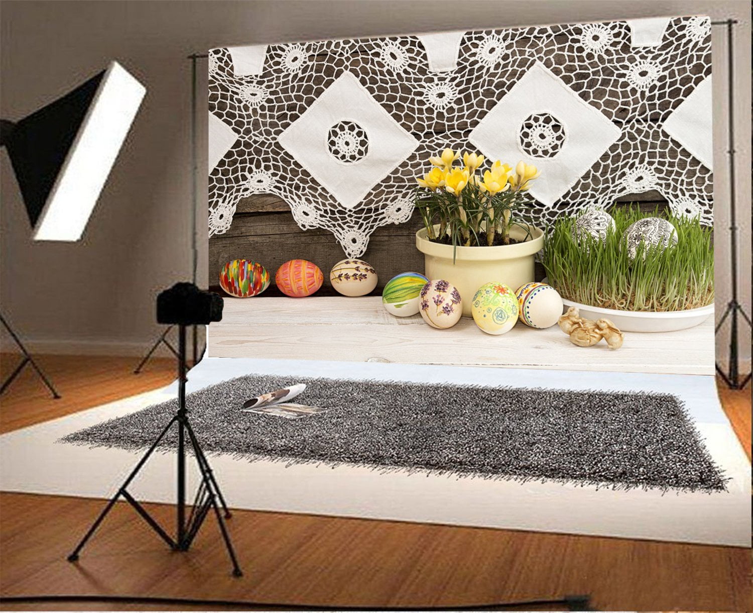 HelloDecor 7x5ft Happy Easter Eggs Backdrop Blooming Flowers Green ...