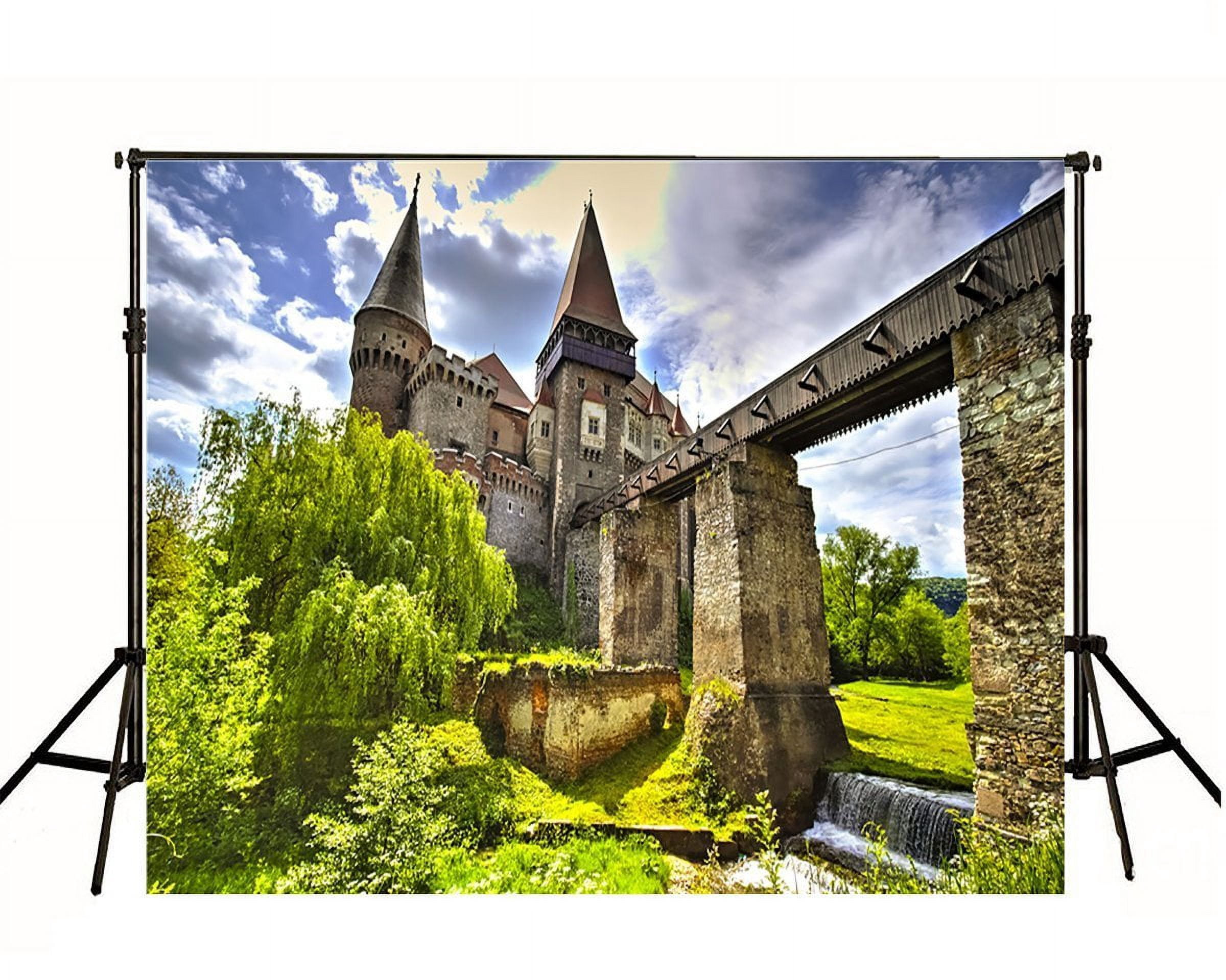 HelloDecor 7x5ft Long Wood Bridge Castle Photography Backdrop Green ...