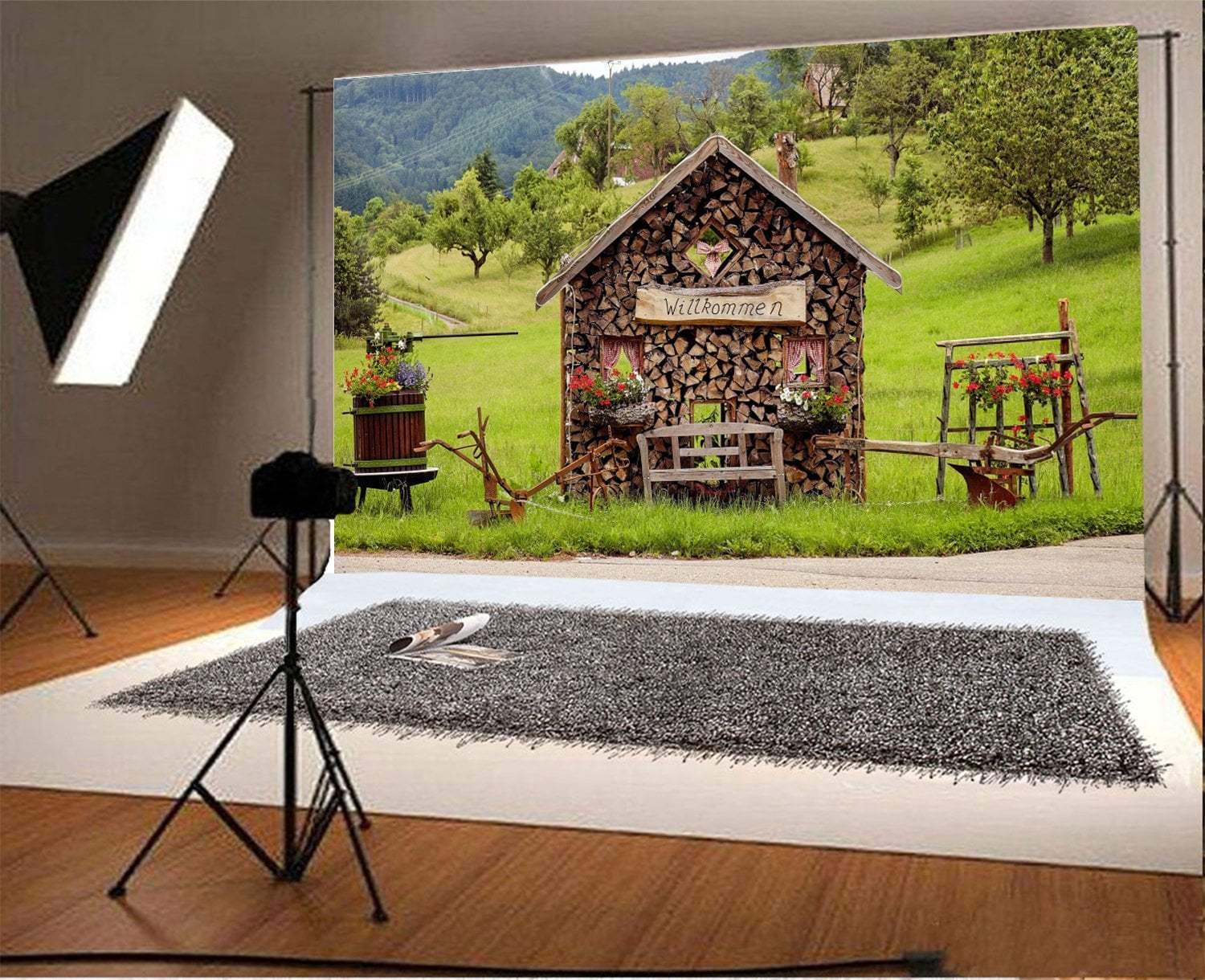 HelloDecor 7x5ft Nature Backdrop Rustic Wood House Flowers Forest Trees ...