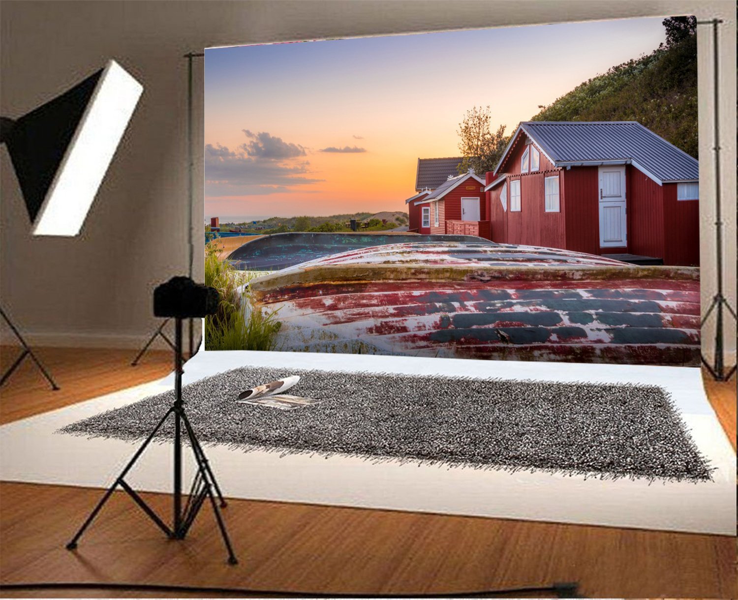 HelloDecor 7x5ft Nature Landscape Backdrop Rustic Red Wood House Forest ...