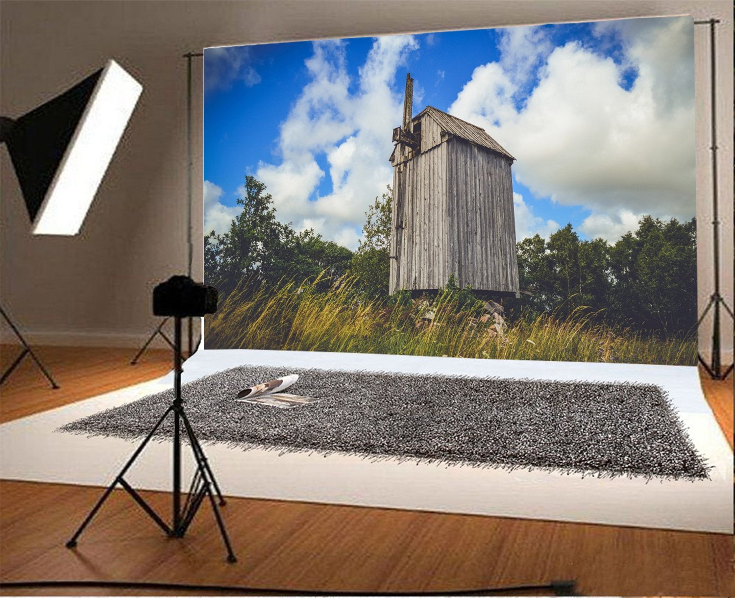 HelloDecor 7x5ft Nature Landscape Backdrop Rustic Wood House Trees ...