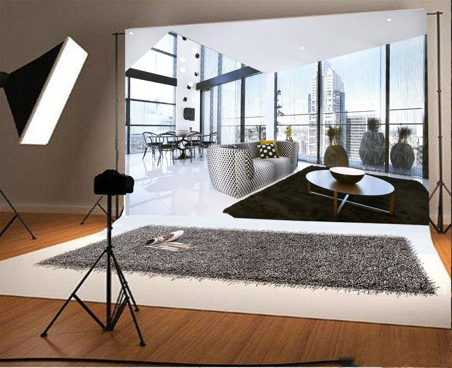 HelloDecor 7x5ft Office Room Backdrop Sofa Table Carpet French Sash ...