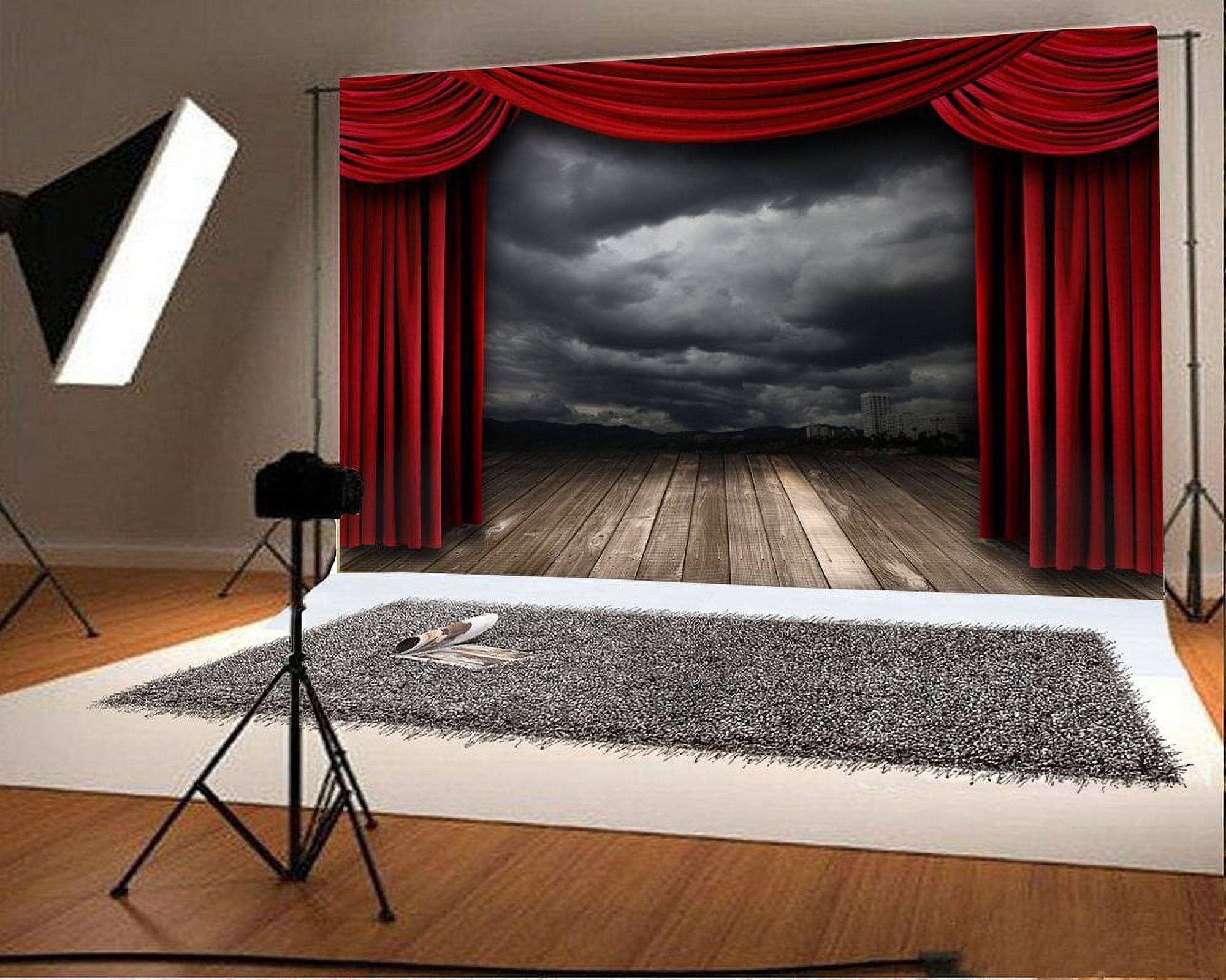 HelloDecor 7x5ft Photography Backdrop Stage Fairytale Red Curtain Dark ...