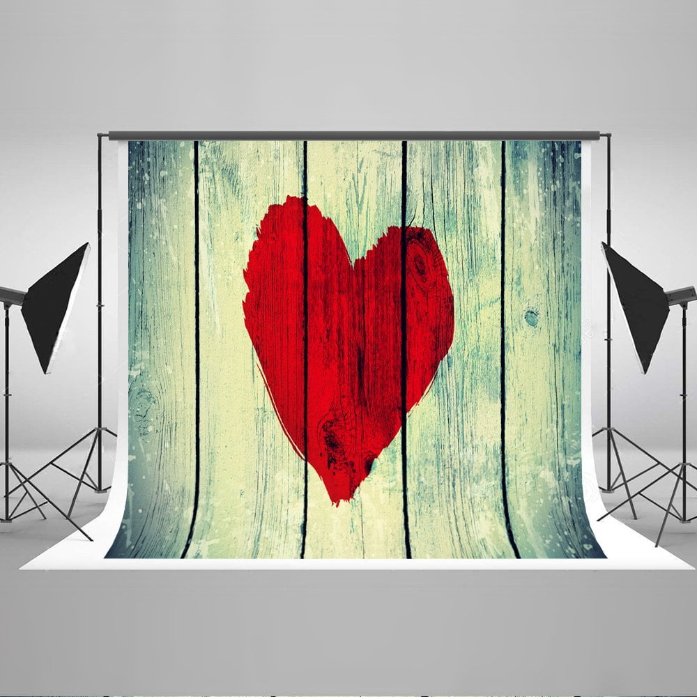 HelloDecor 7x5ft Photography Backdrops Wood Wall Background Red Heart ...