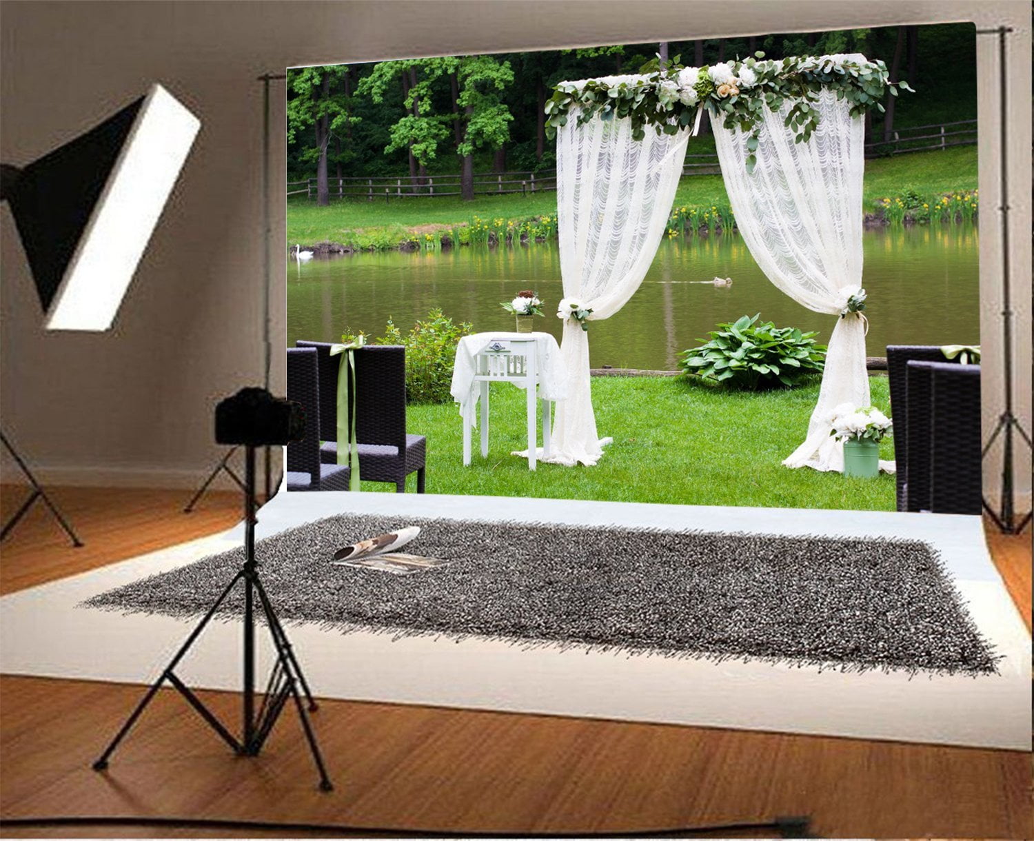 HelloDecor 7x5ft Photography Background Lakeside Wedding Site Flower ...