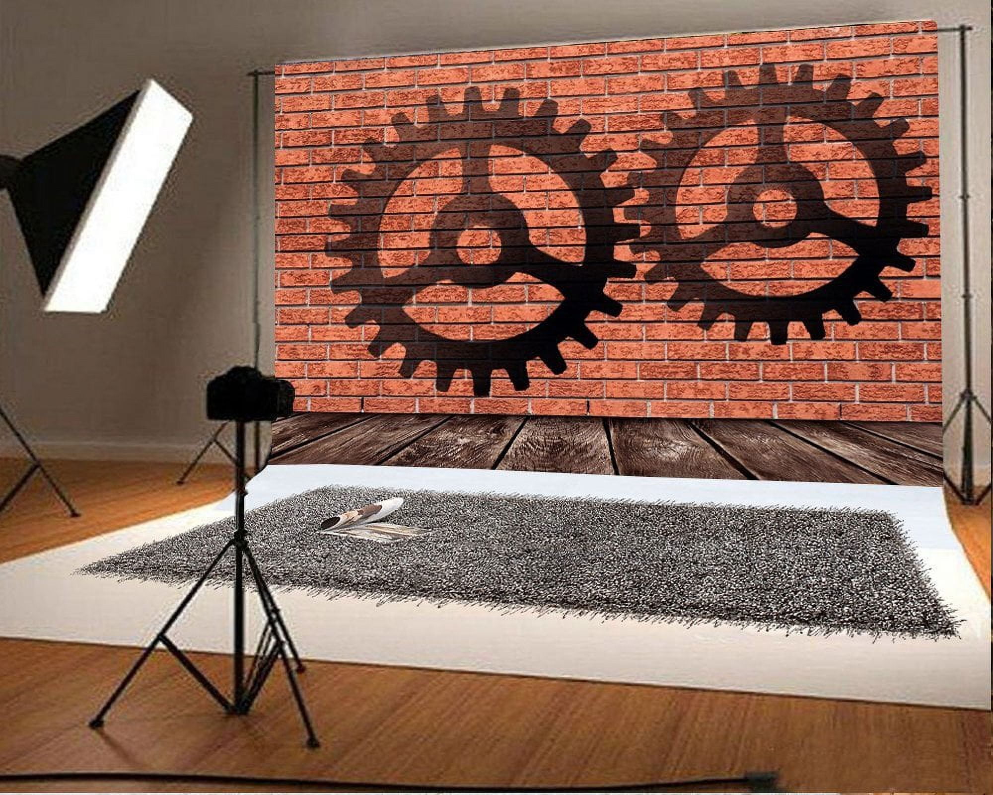 HelloDecor 7x5ft Photography Background Red Brick Wall Gearwheel ...