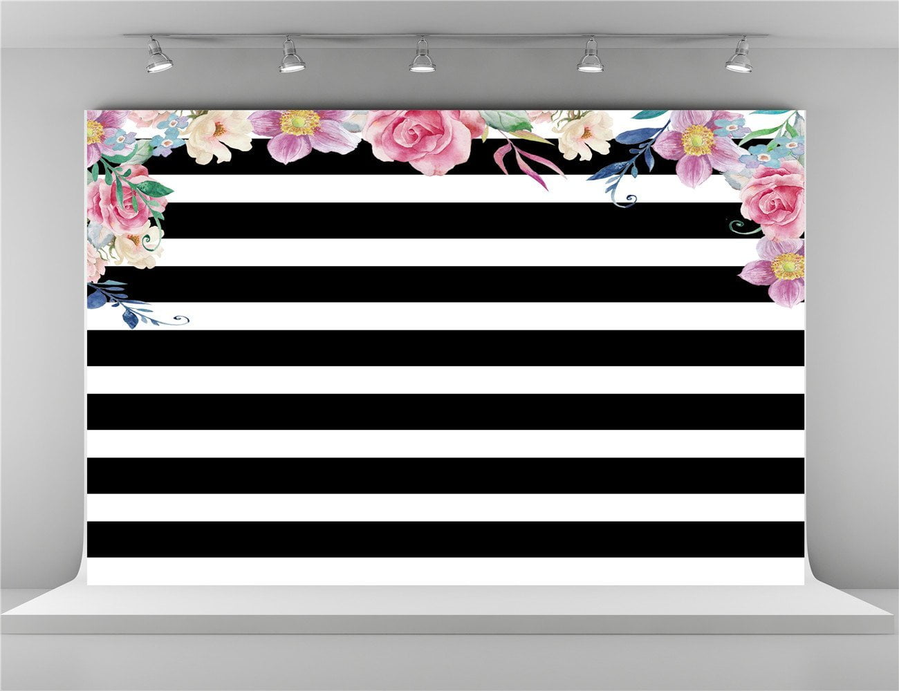 HelloDecor 7x5ft Pink Flowers Photography Backdrops Black and White ...
