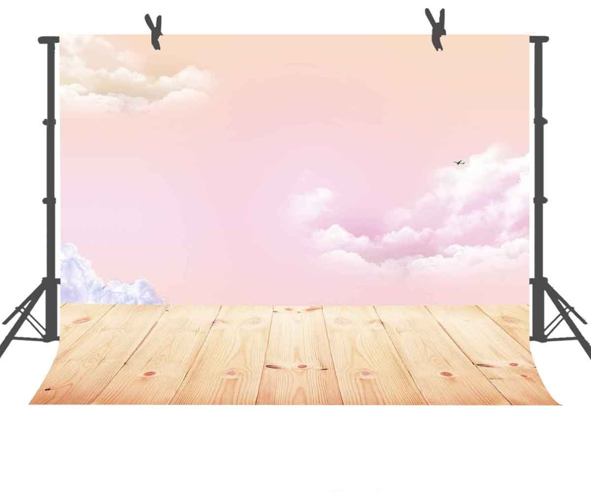 HelloDecor 7x5ft Pink Sky with Wood Floor Backdrop Clouds Photography ...