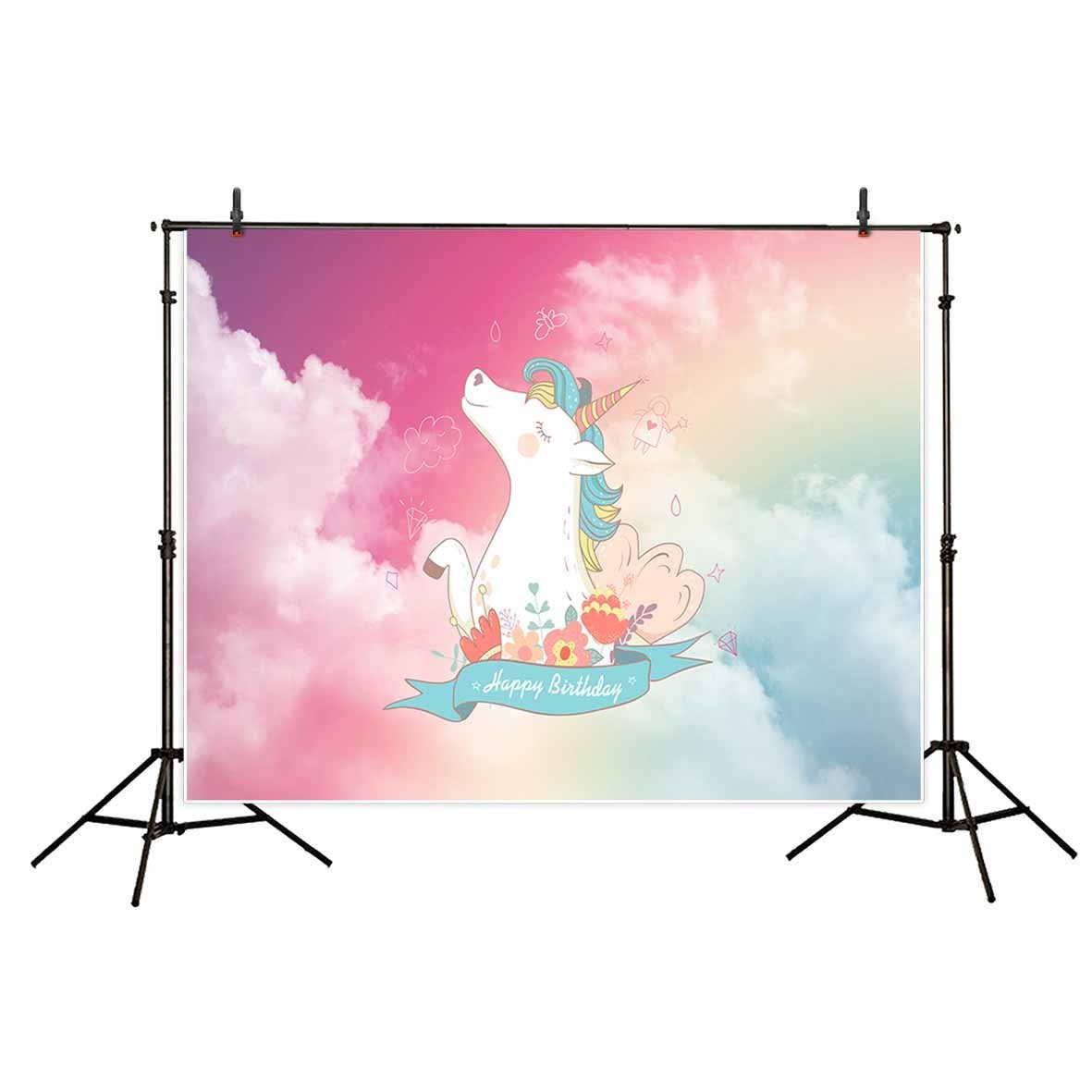 HelloDecor 7x5ft Pink Unicorn Happy Birthday Photography Backdrop ...