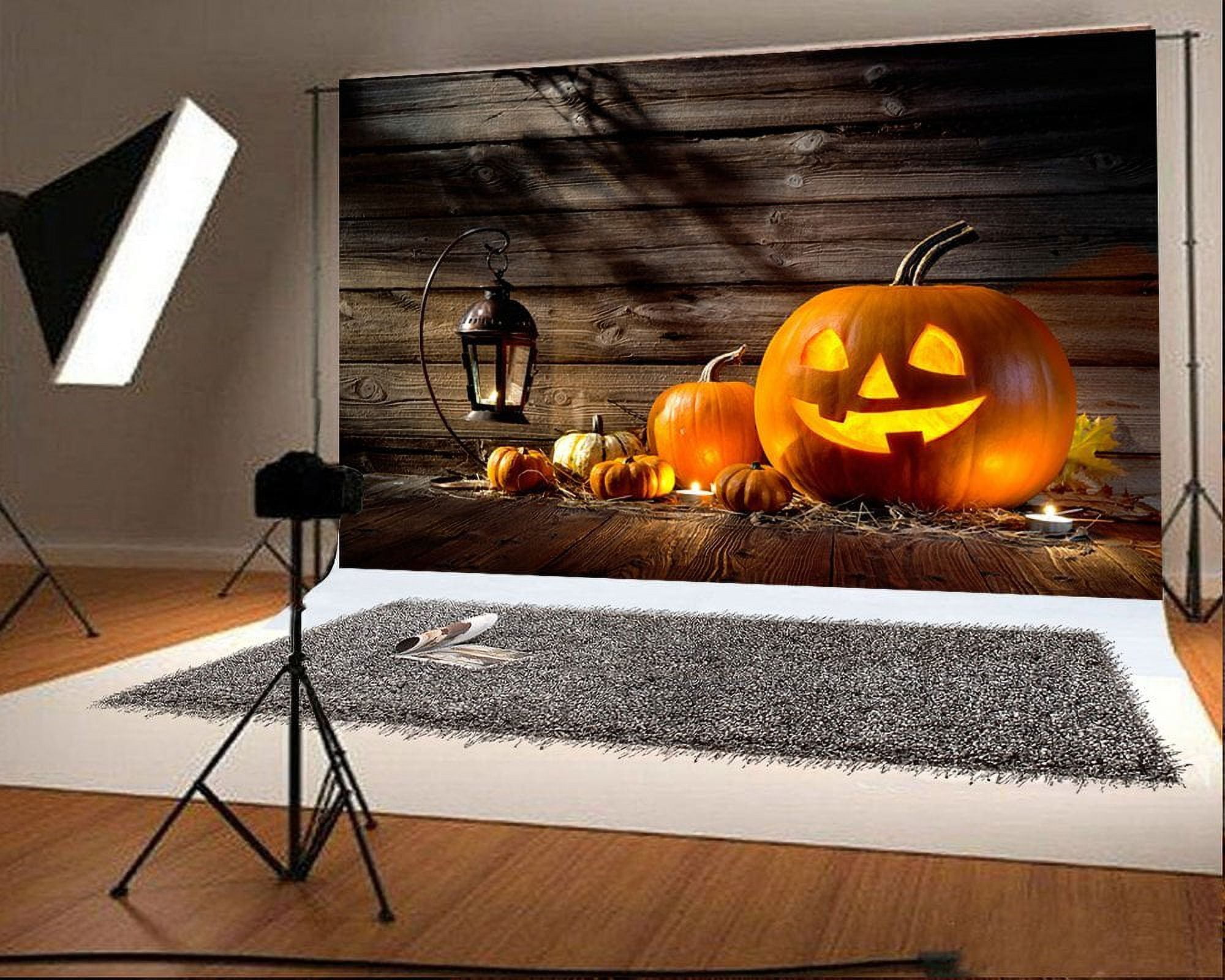 HelloDecor 7x5ft Pumpkin Face Photo Background Wood Wall Halloween ...