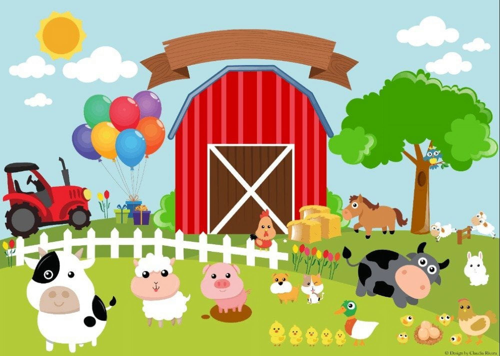 HelloDecor 7x5ft Red Barn Barnyard Tractor Balloons Animals Fence ...