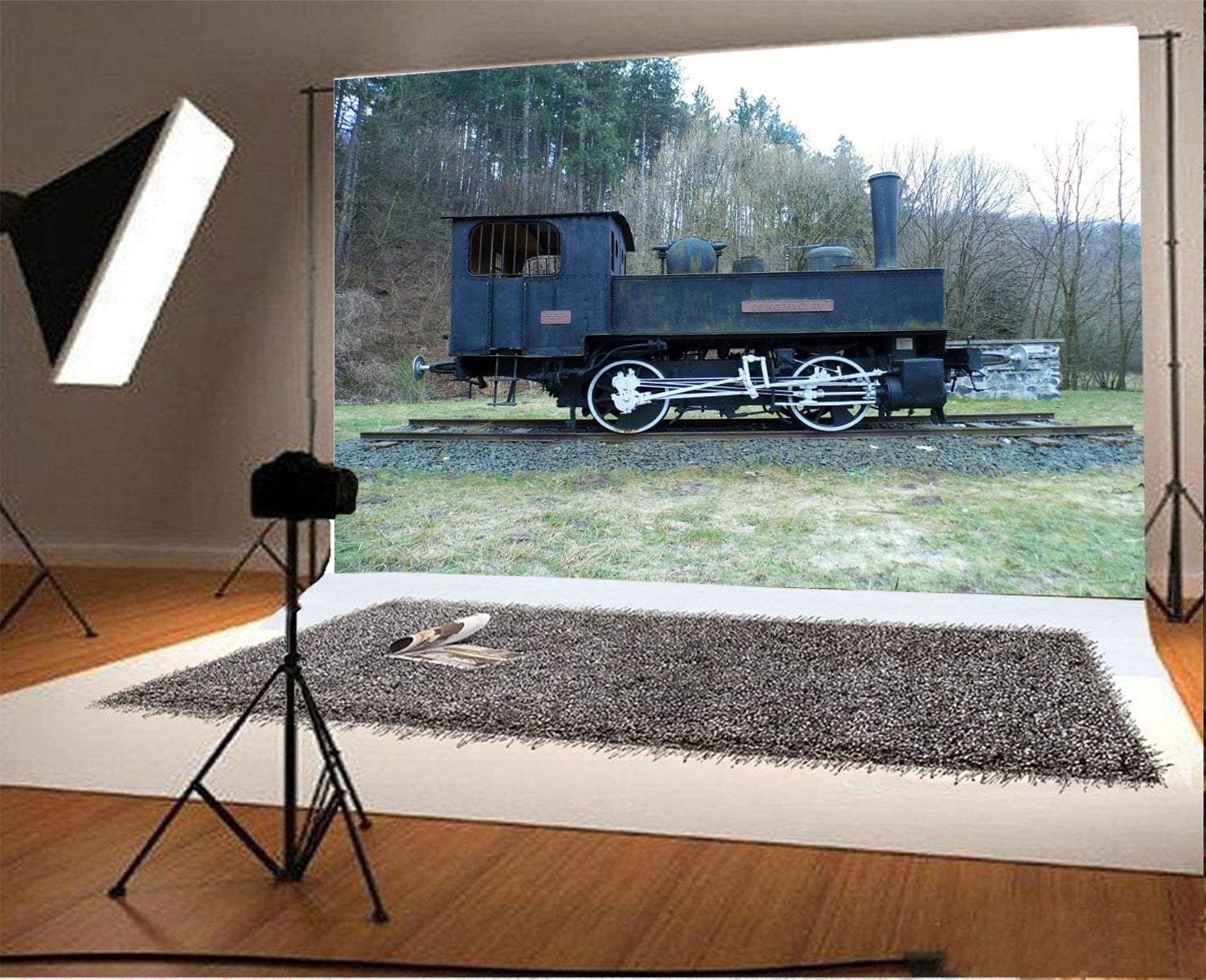 HelloDecor 7x5ft Ruined Train Backdrop Vintage Railroad Tracks Forest ...