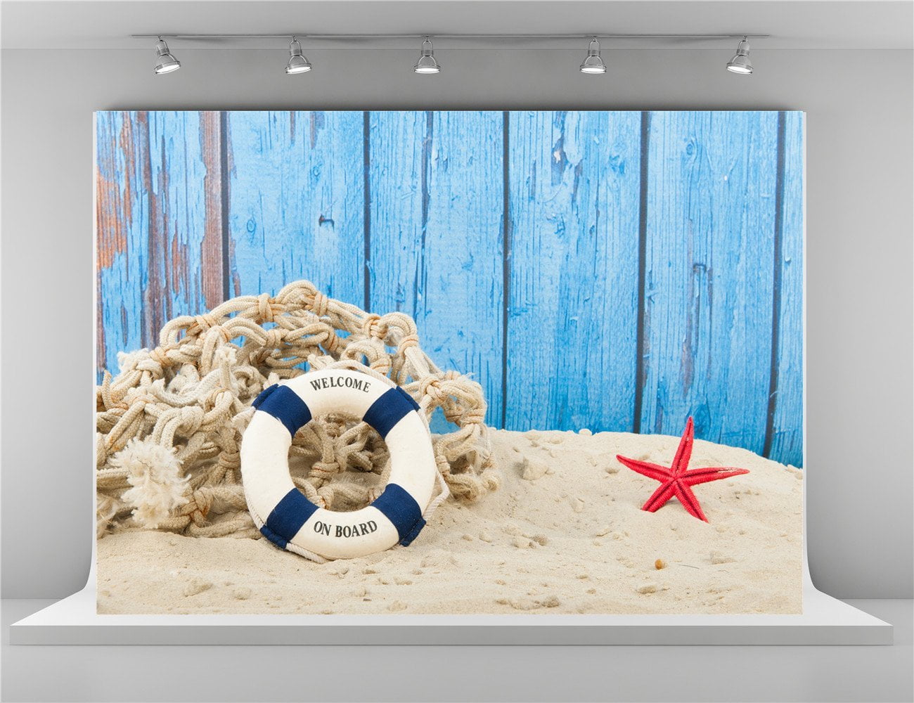 HelloDecor 7x5ft Sand Beach Photography Backdrops Blue Wood Wall ...