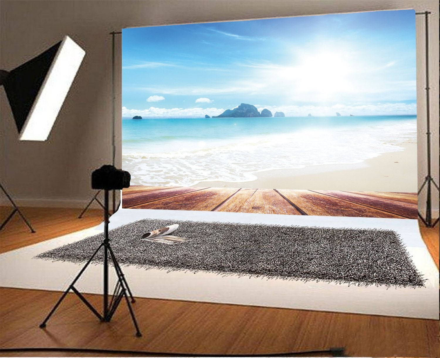 HelloDecor 7x5ft Seaside Backdrop Ocean Elegant Mountain Waves Blue Sky ...