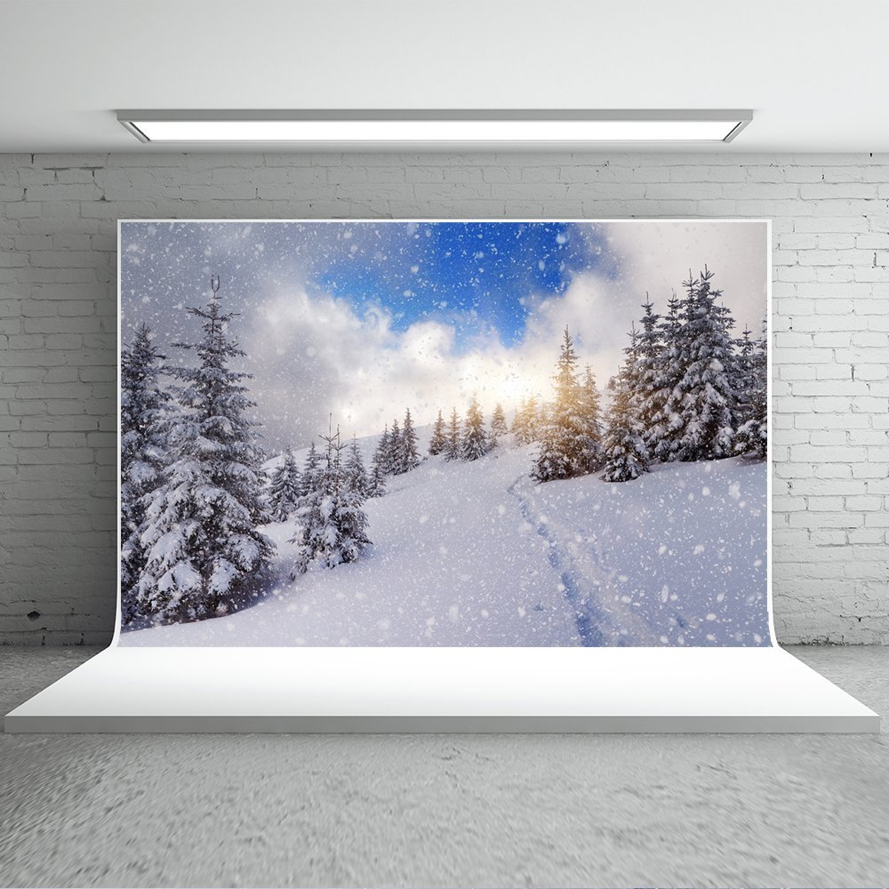 HelloDecor 7x5ft Snowy Blue Sky Photography Backdrops Background for ...