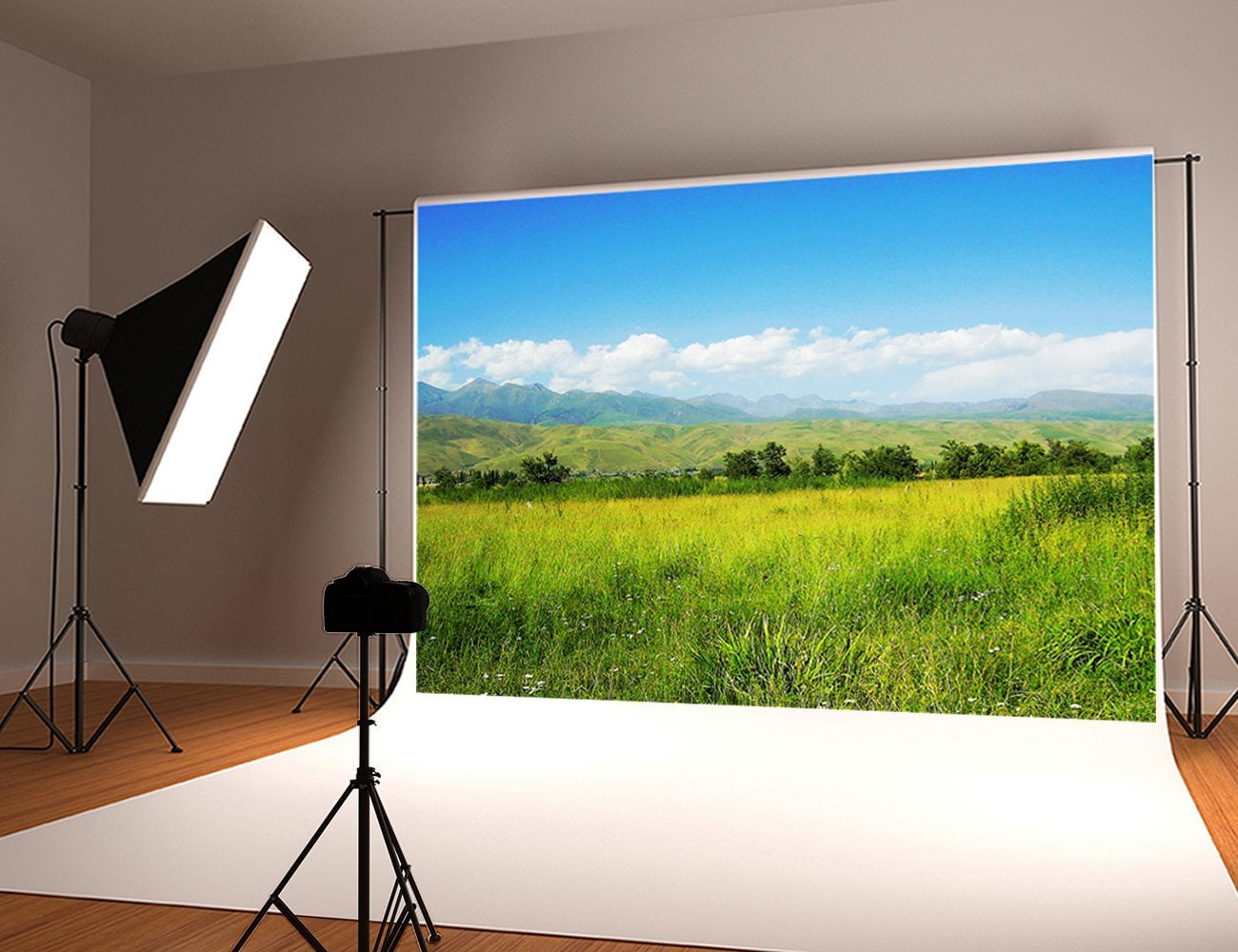 HelloDecor 7x5ft Spring Field Scene Photography Backdrop Blue Sky Green ...