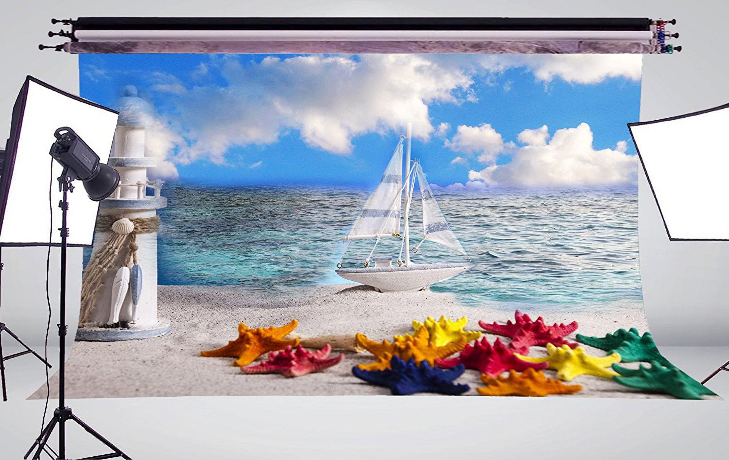 HelloDecor 7x5ft Starfish And Boat Models On The Beach Photo Background ...