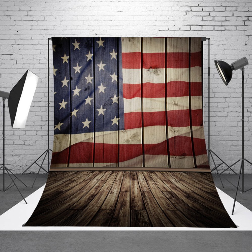 HelloDecor 7x5ft US Flag Wall Wooden Floor Free Photographic Background ...