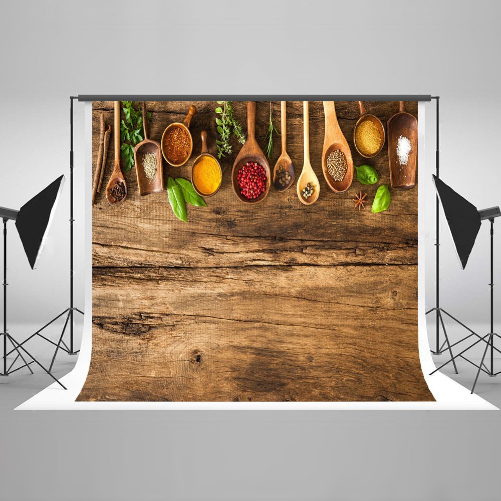 HelloDecor 7x5ft Wood Spoons Leaves Beans Photography Backdrop Photo ...