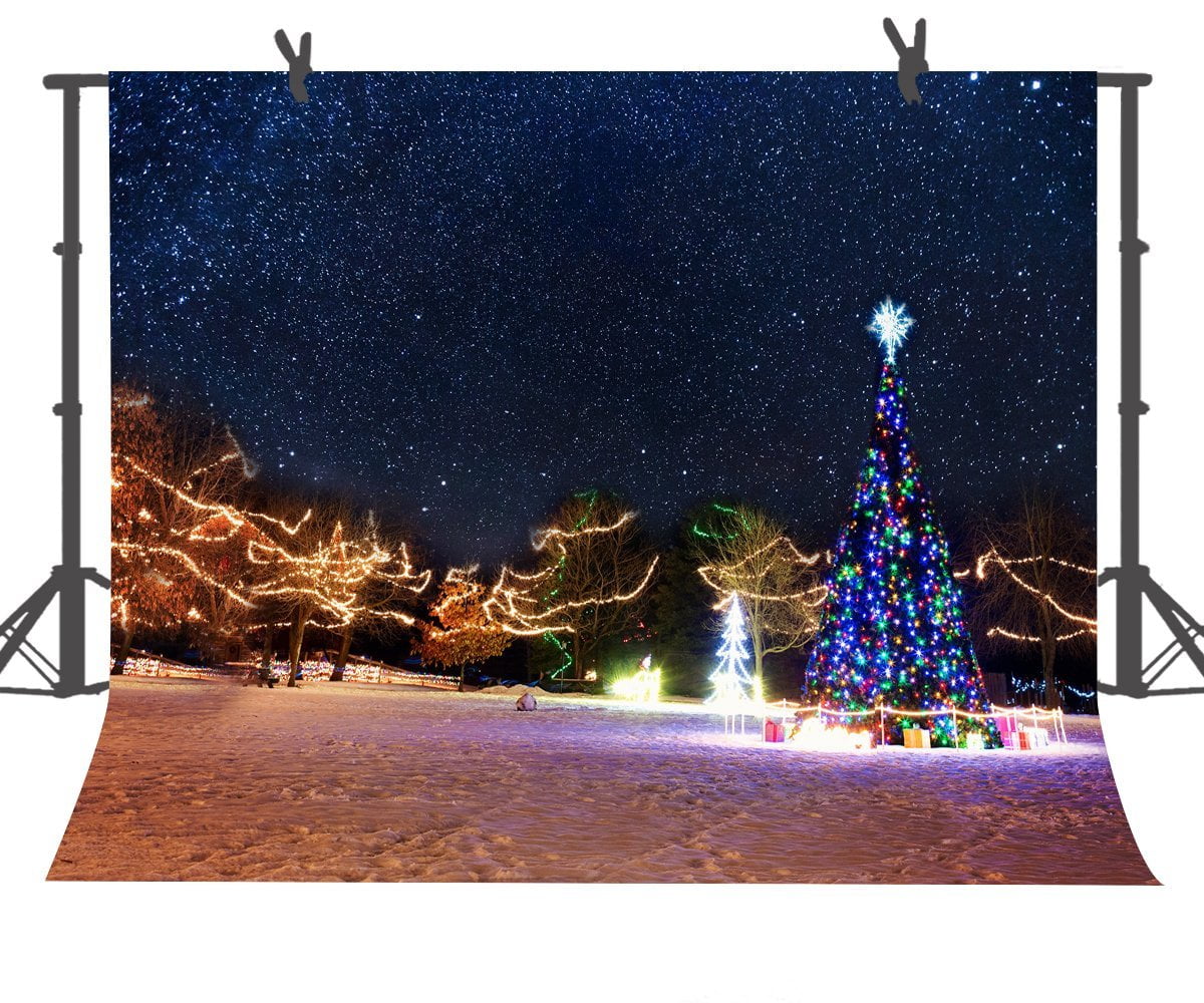 HelloDecor Background 7x5ft Snowy Ground Bright Christmas Tree ...