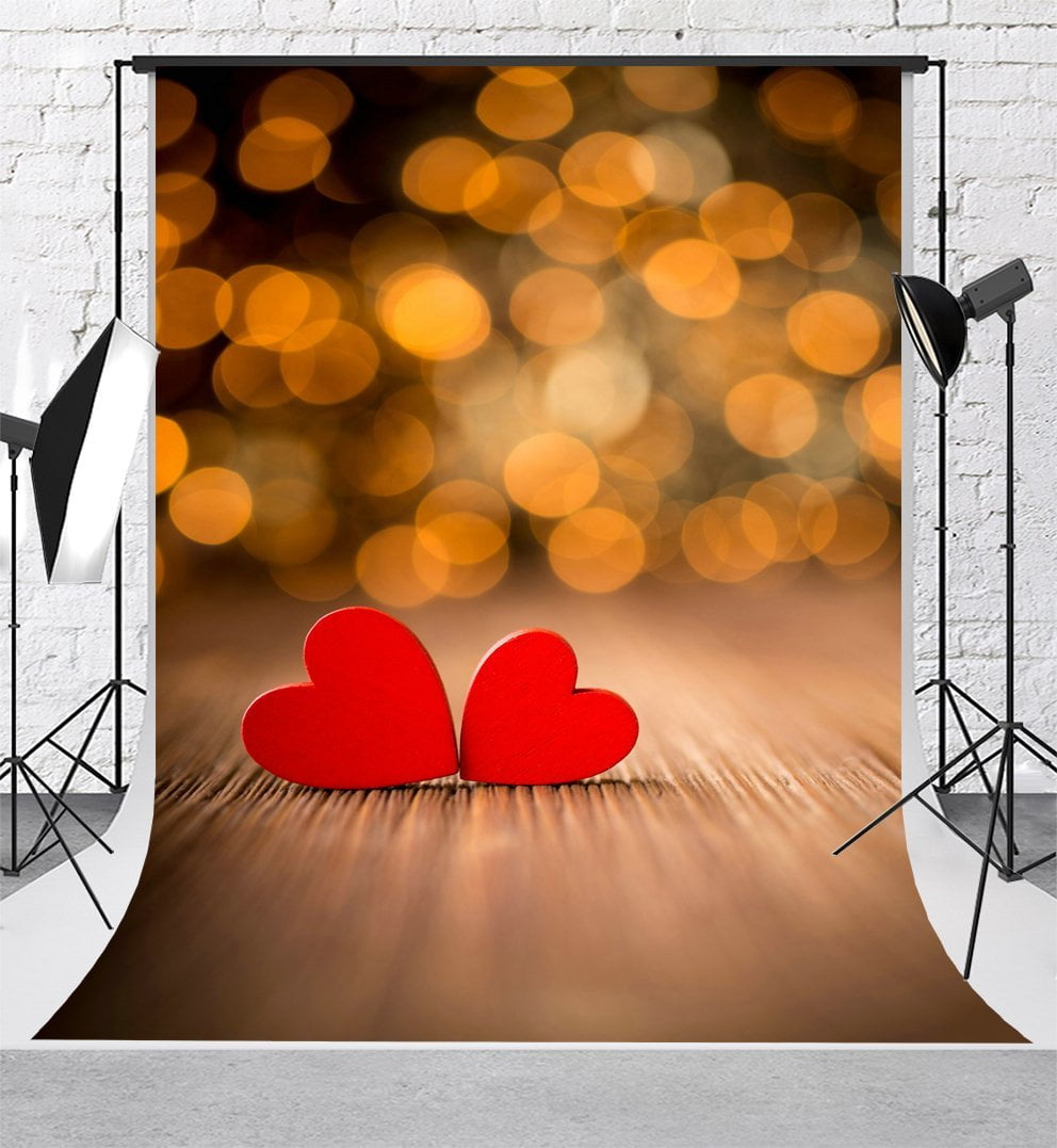 HelloDecor Bokeh Backdrops for Photography Red Love Wooden Floor ...